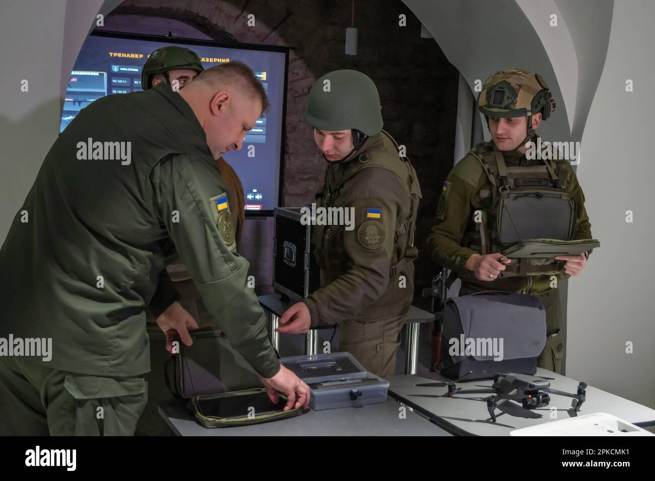 Lviv, Ukraine. 16th Feb, 2023. Military personnel stand in uniforms ...