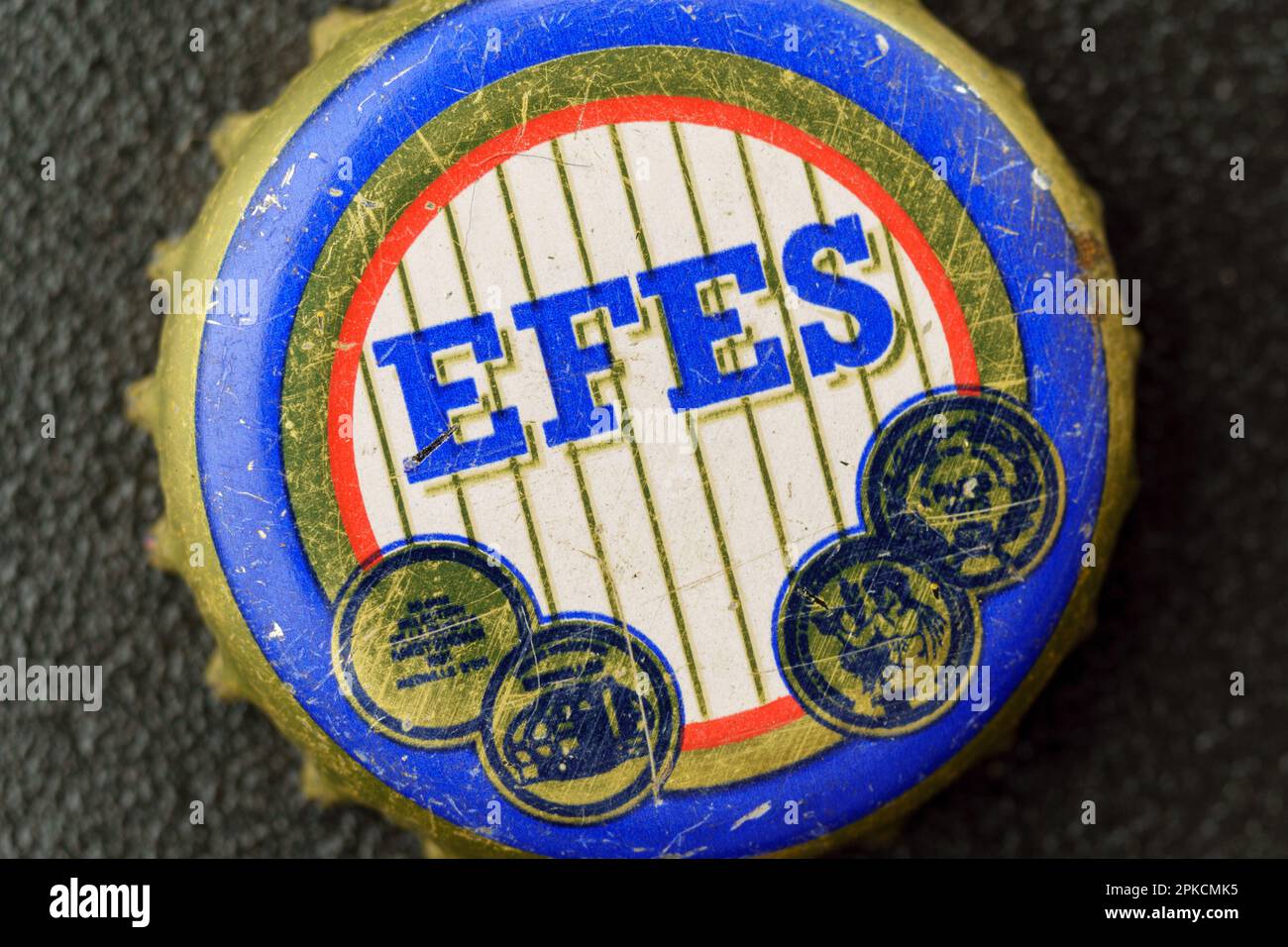Tyumen, Russia-February 15, 2023: An old beer lid. Efes Pilsener is the ...