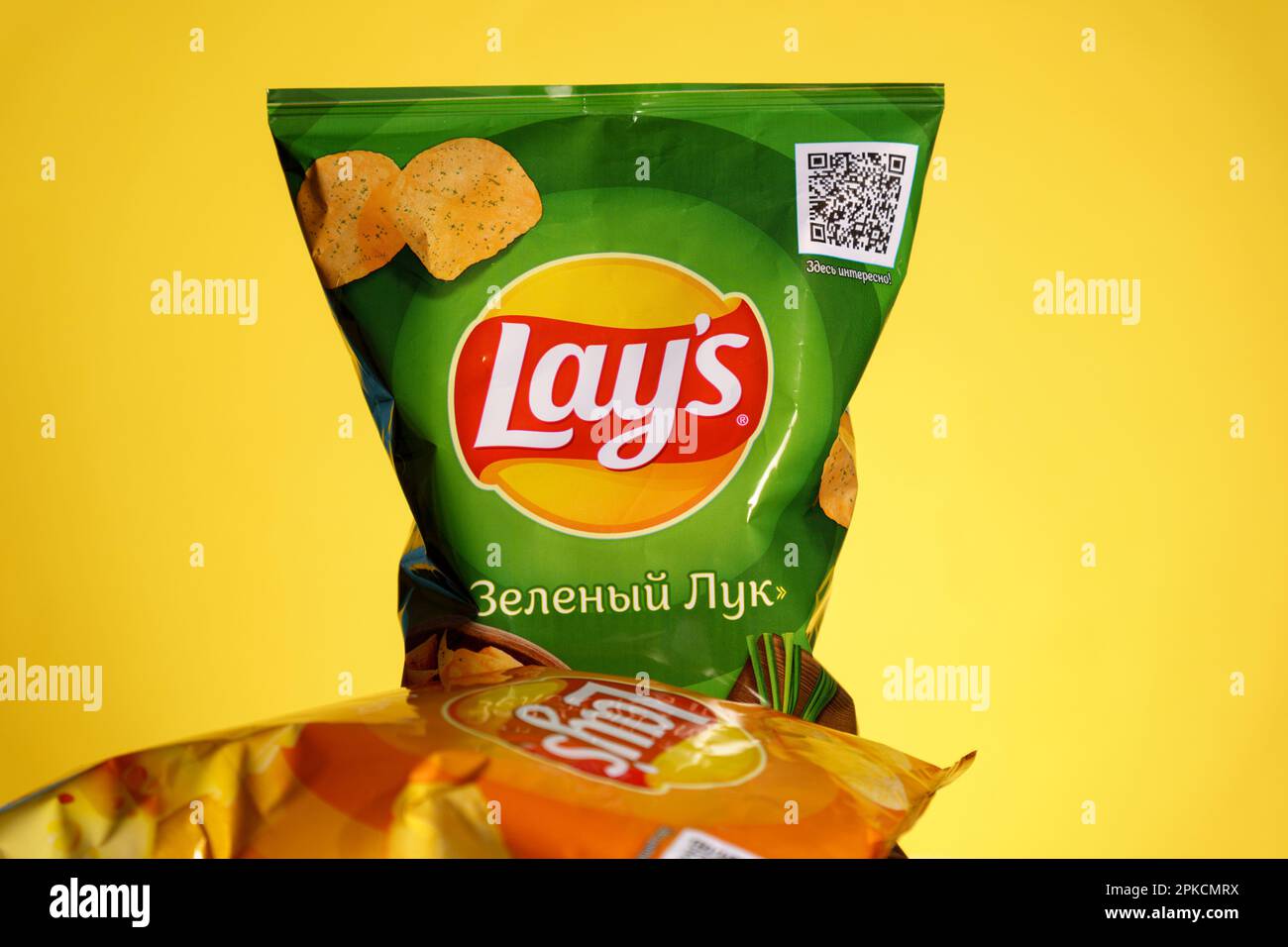 Tyumen, Russia-January 06, 2023: Bag Lays potato chips. Lays is the ...
