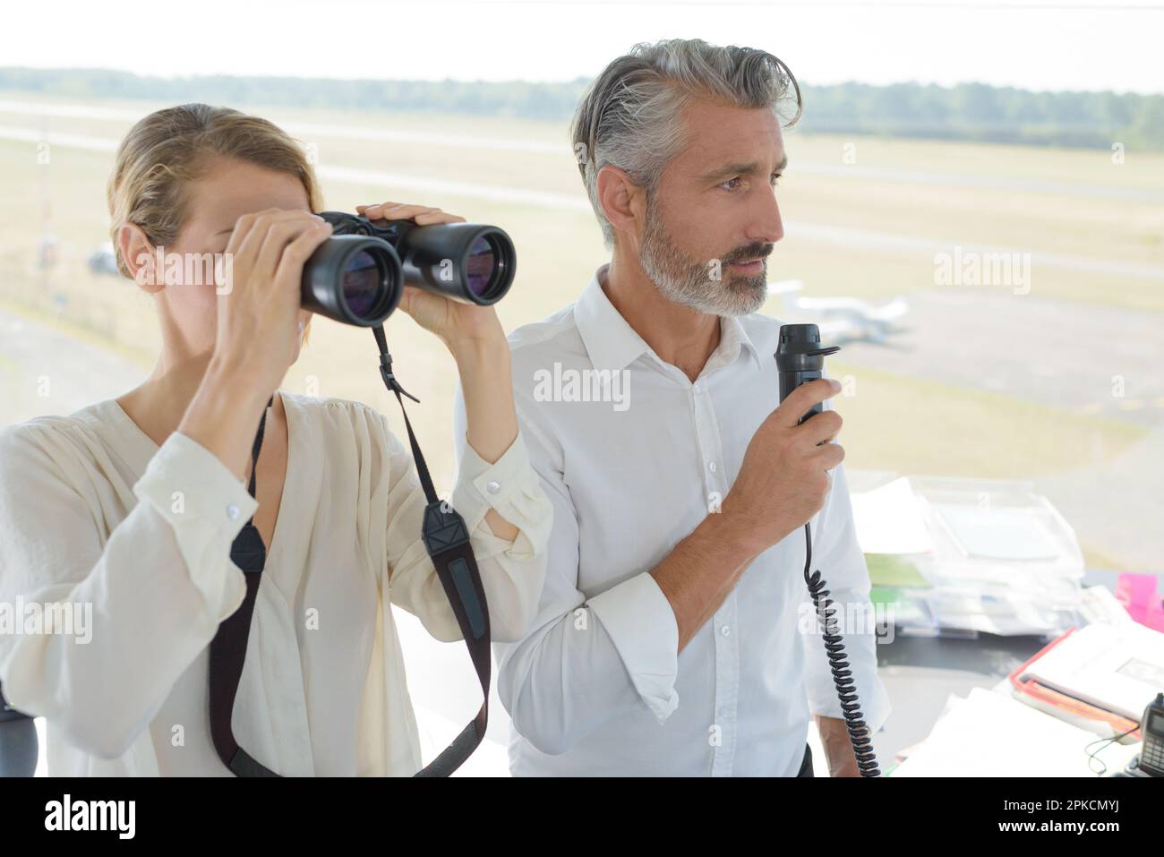 flight control workers in the traffic control tower at airport Stock ...
