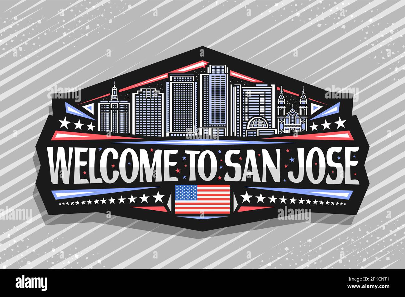 Vector logo for San Jose, black decorative label with line illustration ...