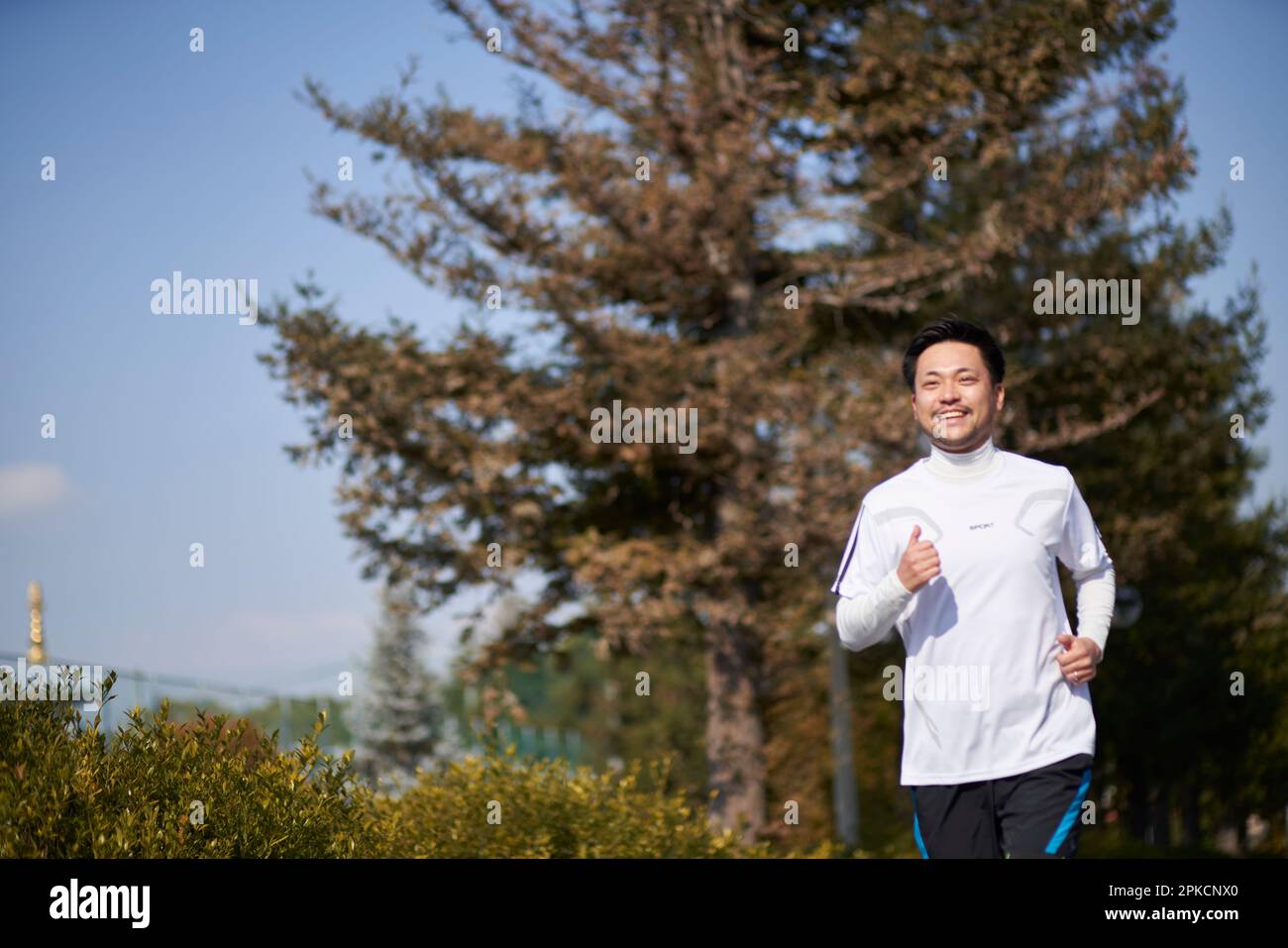 Asian man jogging green park hi-res stock photography and images - Alamy