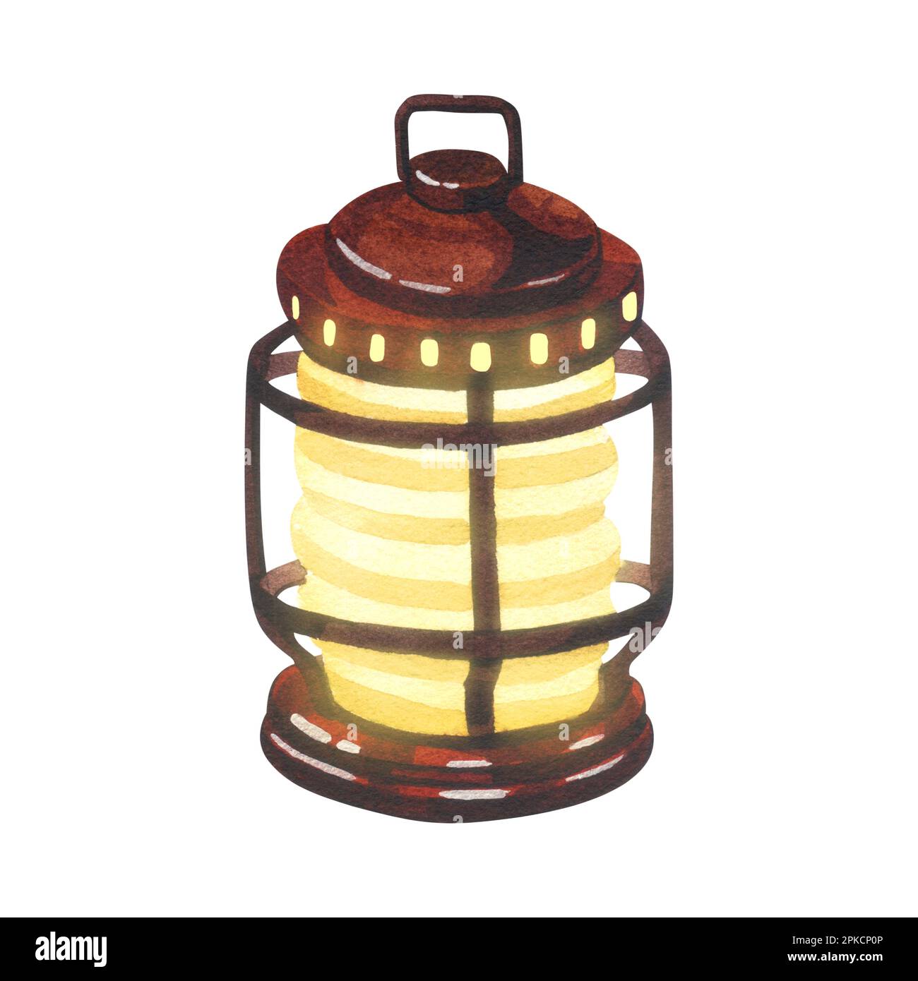 Watercolor retro red camp lantern. Hand-drawn illustration lamp ...