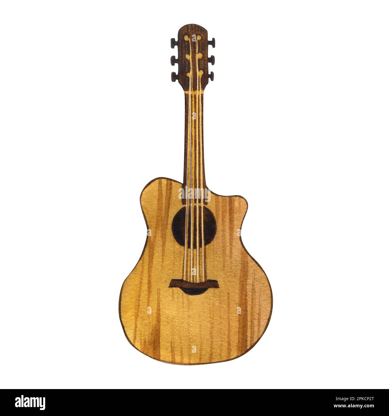 Watercolor acoustic guitar string musical instrument. Hand-drawn ...