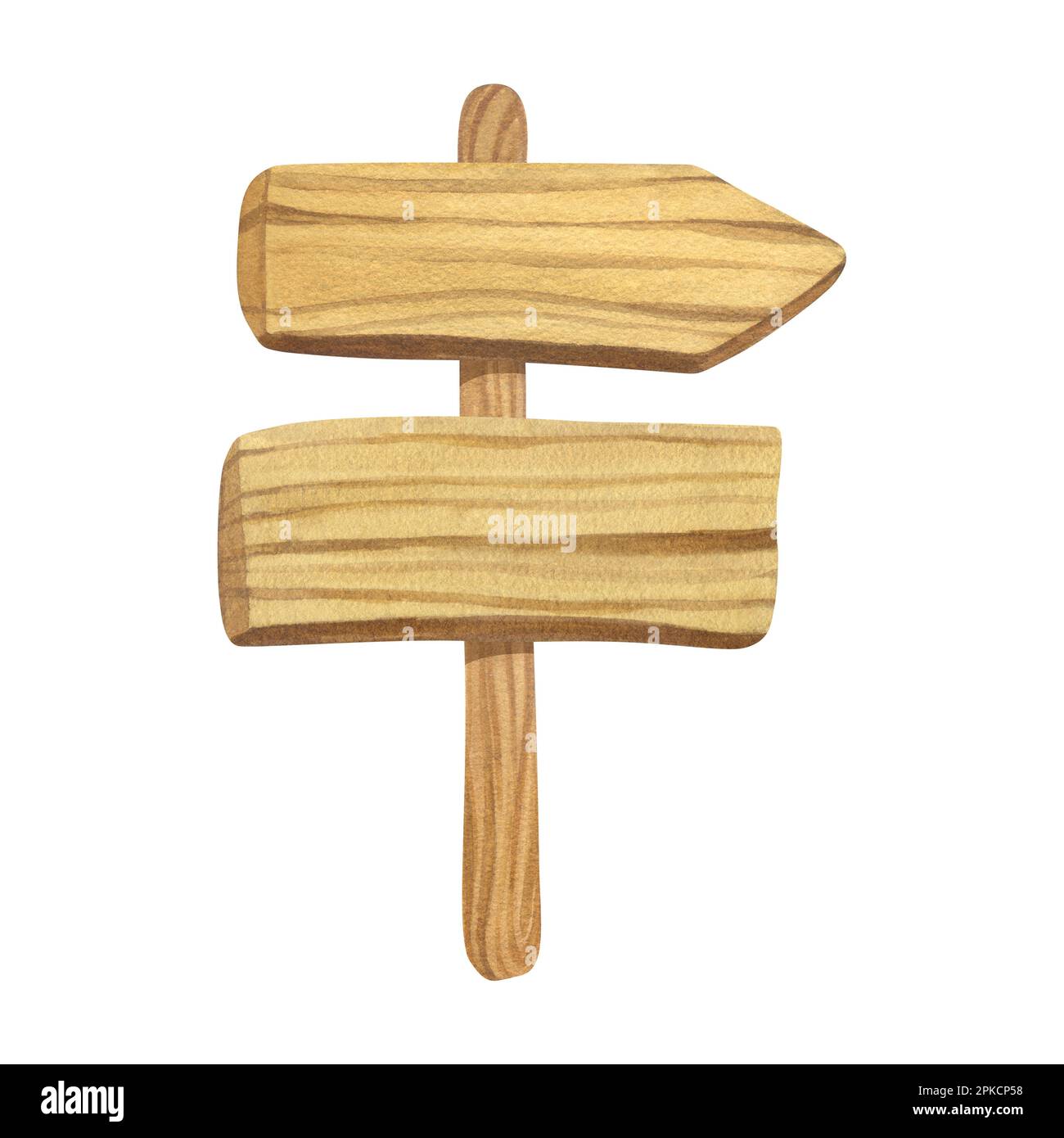 Watercolor the wooden pointer street signs guidepost. Textured wood ...