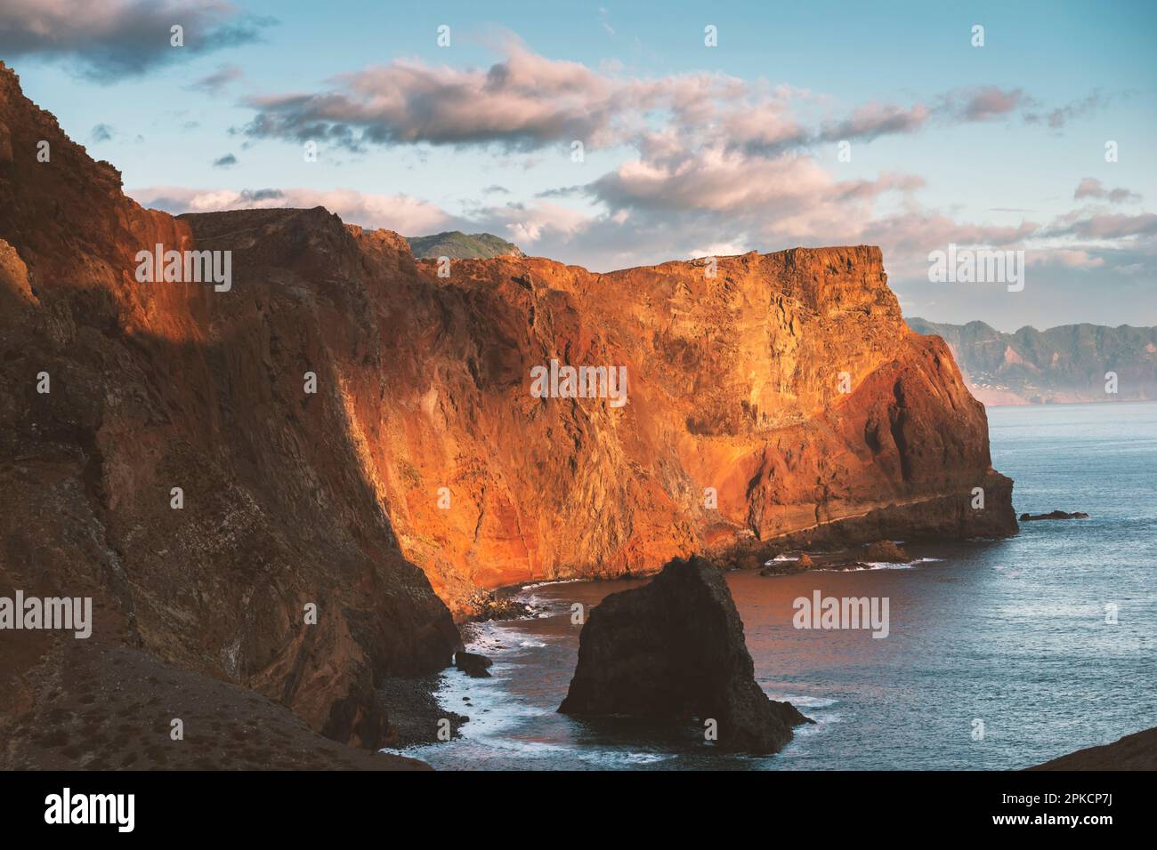 scenic cliffs of Madeira Island by bright sunny morning Stock Photo - Alamy