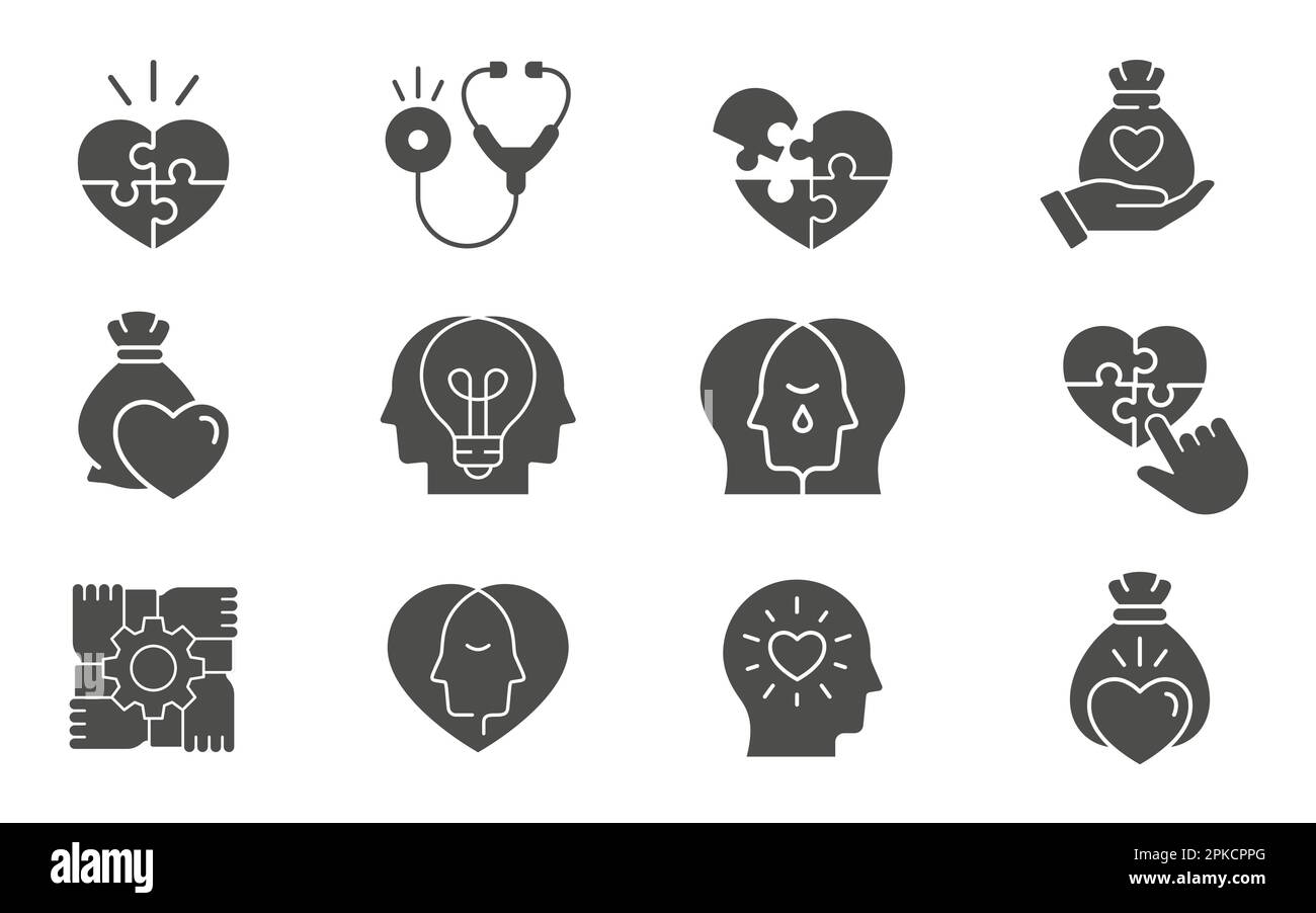 Mental health icons, such as donation, charuty, empathy, integrity and ...