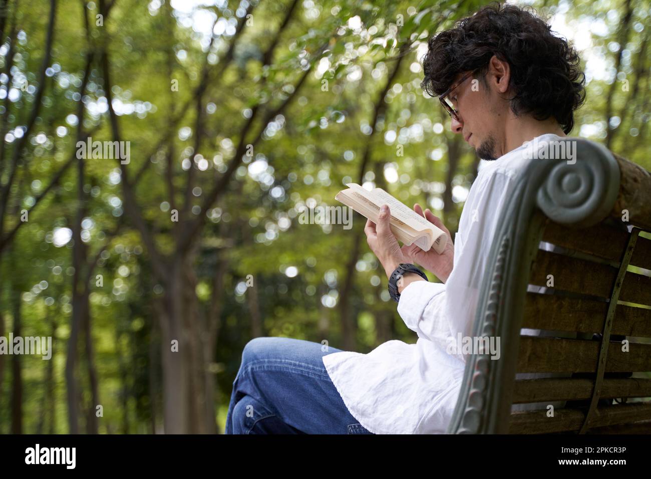 Reading book at park bench hi-res stock photography and images - Alamy