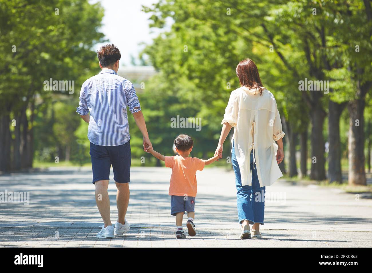 Family of three walking hand in hand Stock Photo - Alamy