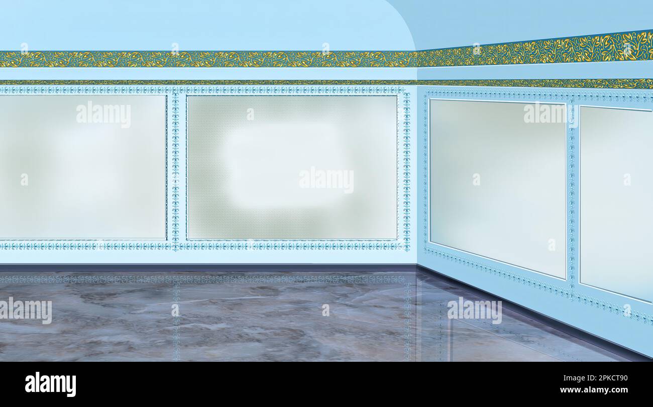 Empty white walls in an art gallery. Digital Painting Background ...