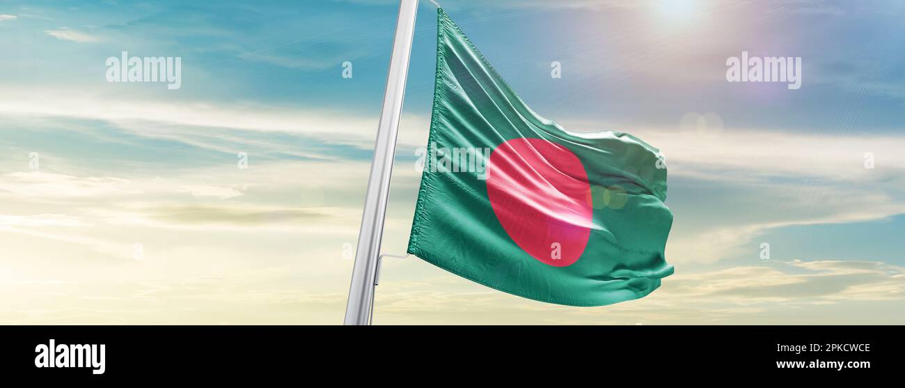 Bangladesh national flag waving in beautiful sky. 3d waving flag of ...