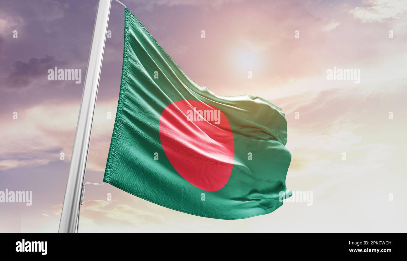 Bangladesh national flag waving in beautiful sky. 3d waving flag of ...