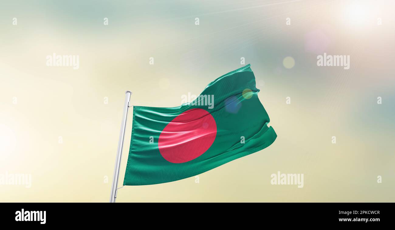 Bangladesh national flag waving in beautiful sky. 3d waving flag of ...