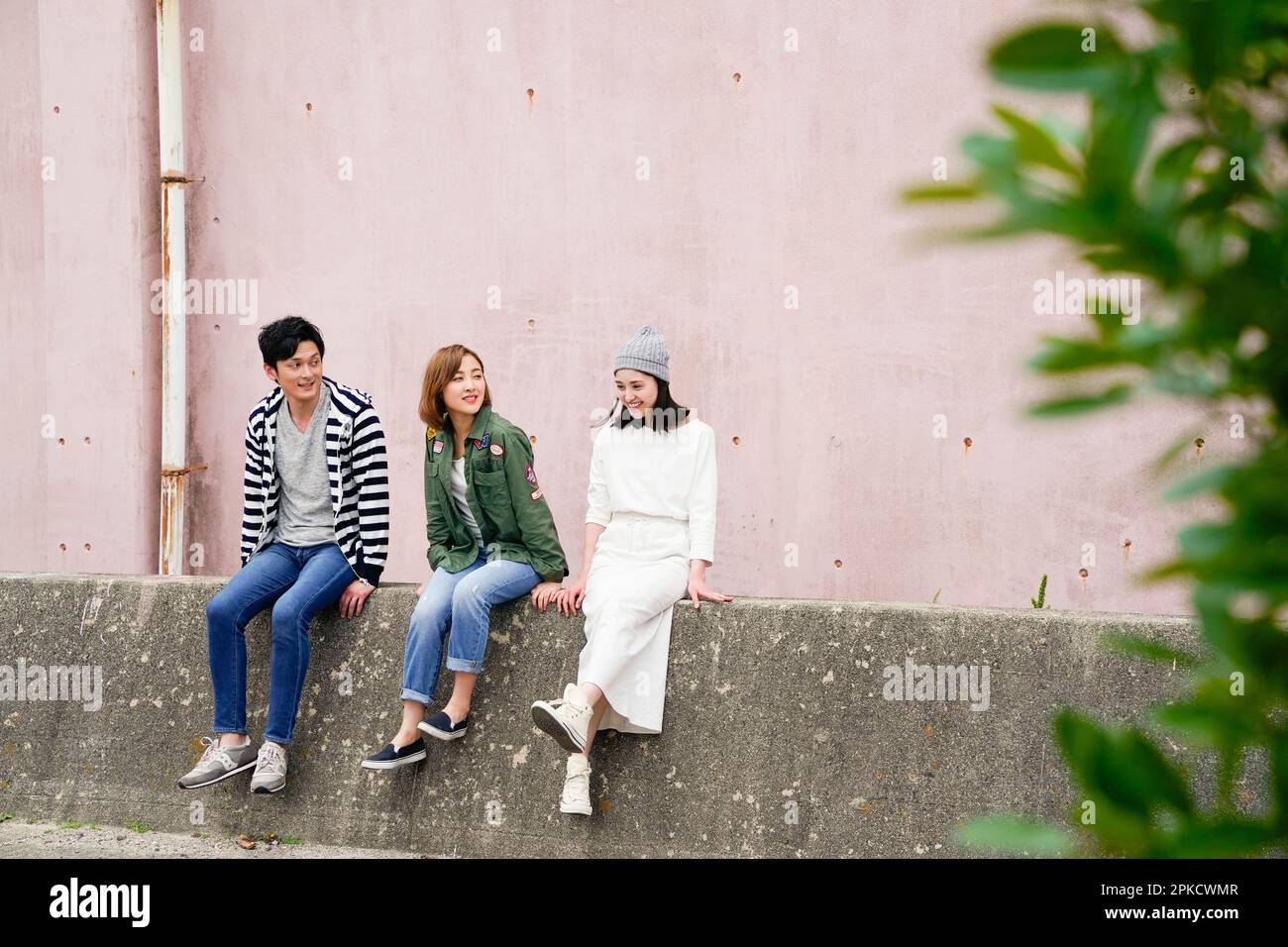 3 men and women in their 20s talking with friends Stock Photo - Alamy