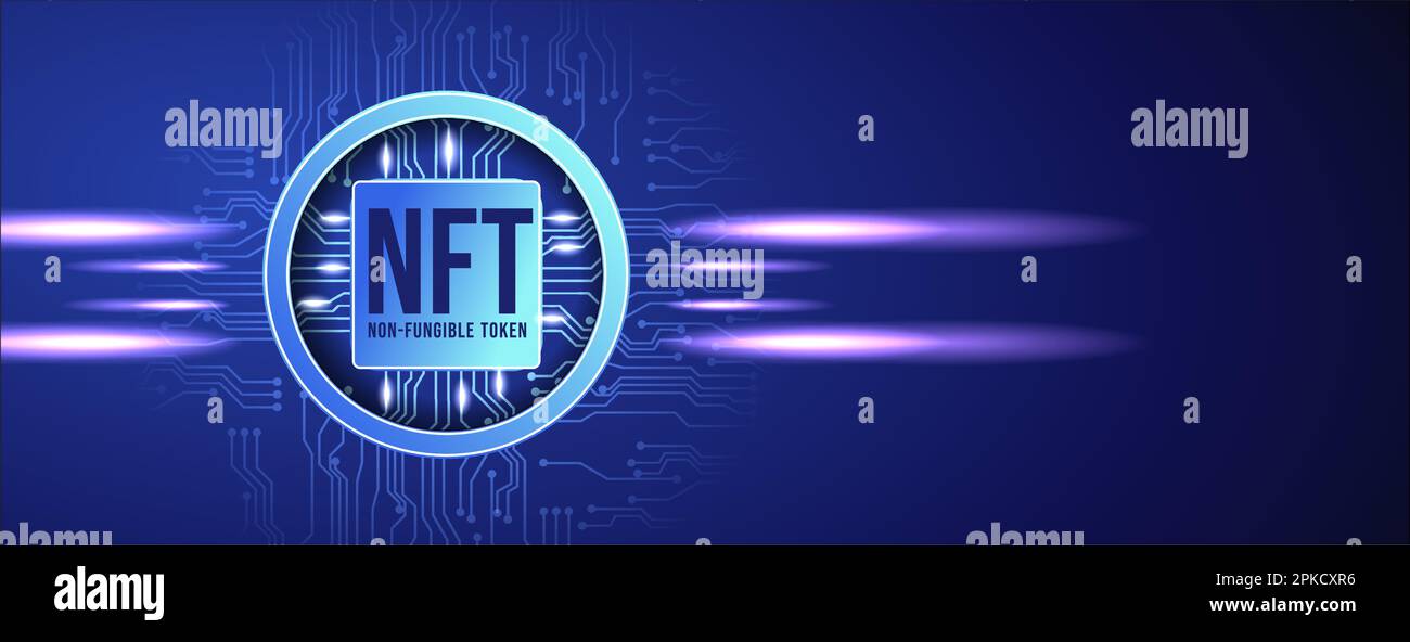 Non fungible token NFT.Technology background. NFT logo dark blue.Crypto ...