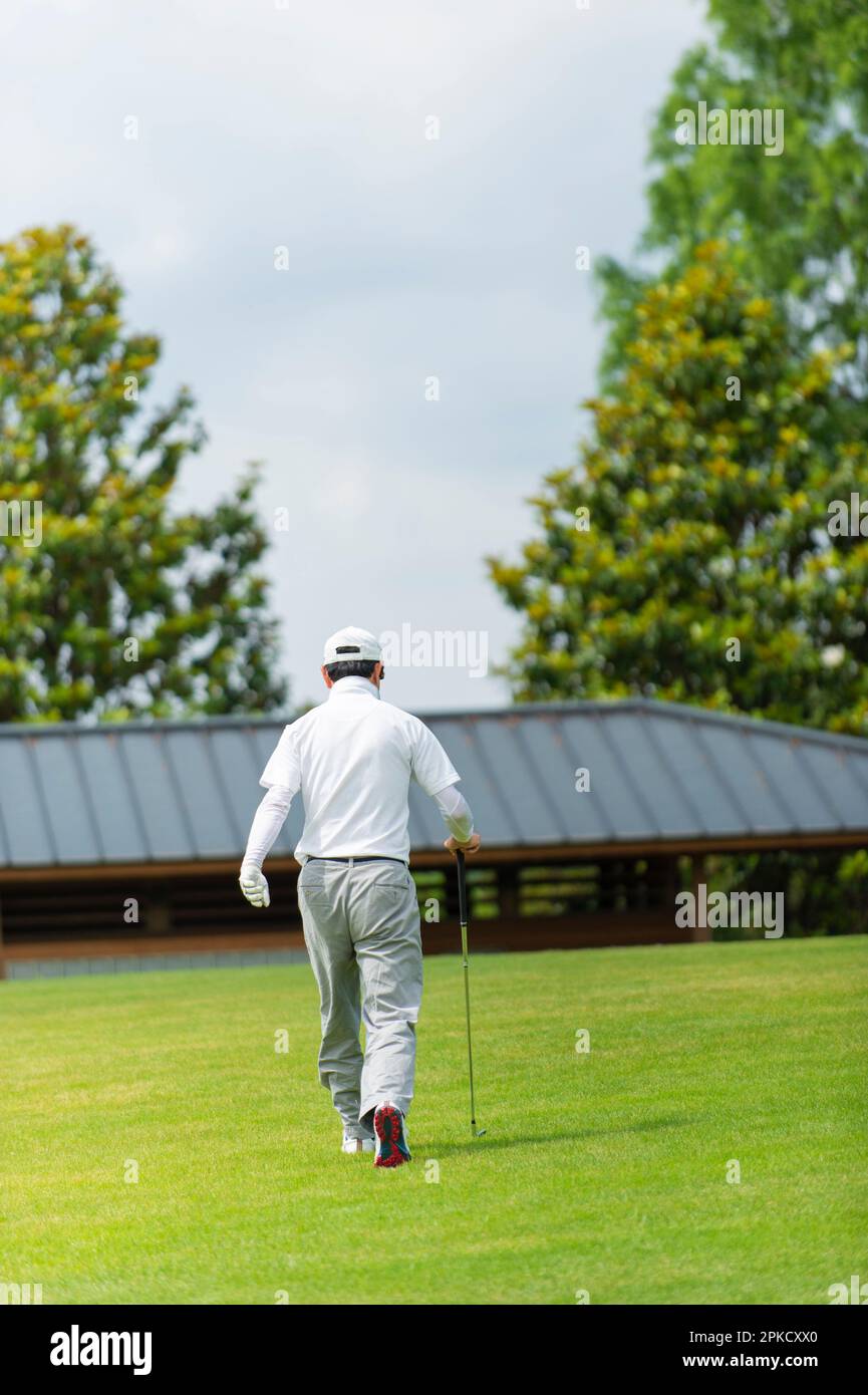 A middle-aged man playing golf Stock Photo - Alamy