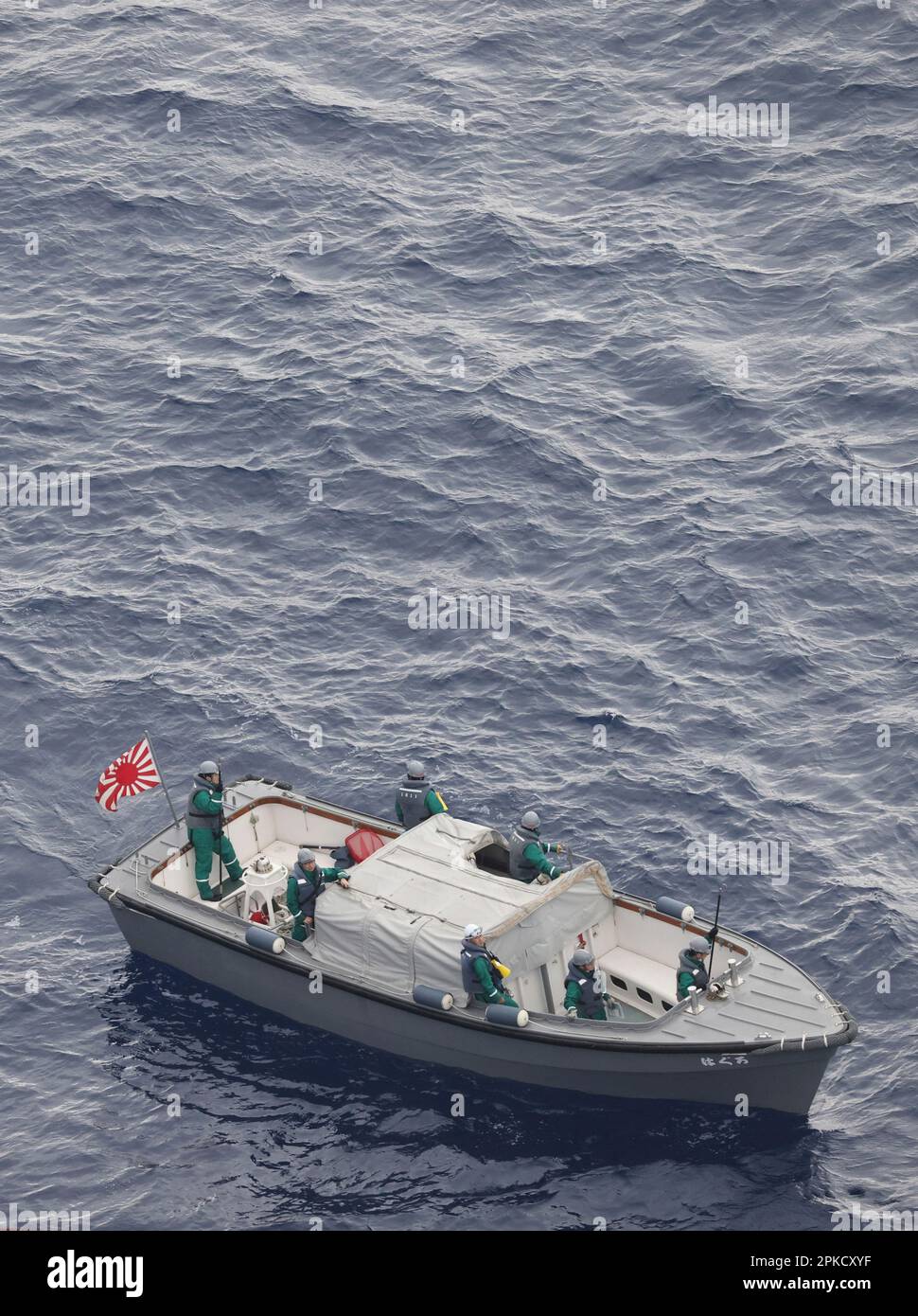 An aerial photo taken from Yomiuri's jetliner shows a boat of Japanese ...