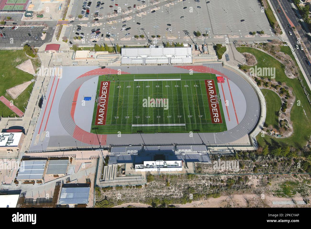 A general overall aerial view of the track and football field at Brent ...