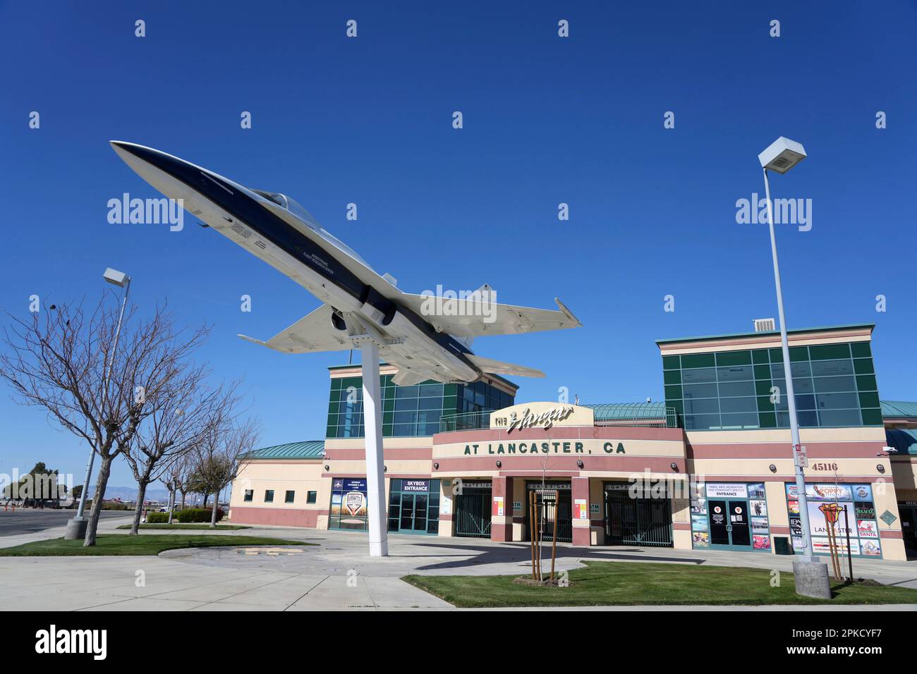 A NASA F/A-18 Hornet plan at the entrance to the Hangar aka Lancaster ...