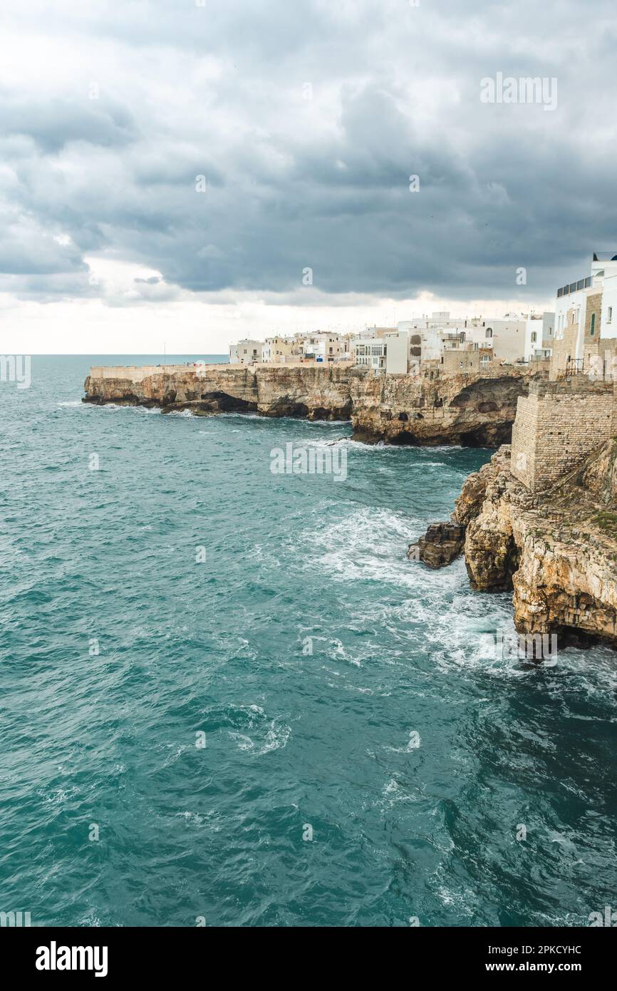 Polignano a Mare, Bari, Italy. Old town built on the rocky cliffs ...