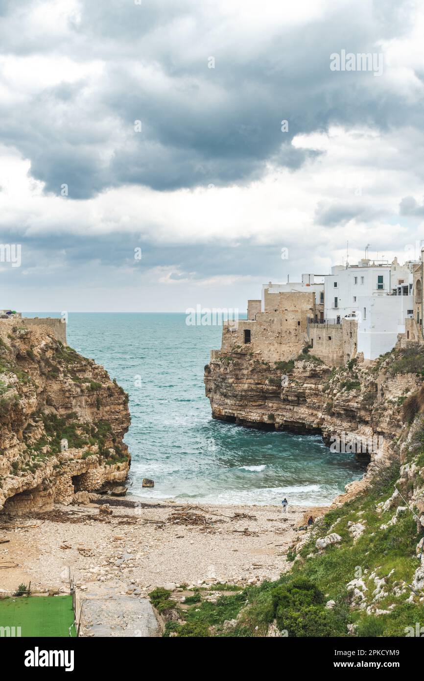 Polignano a Mare, Bari, Italy. Old town built on the rocky cliffs ...