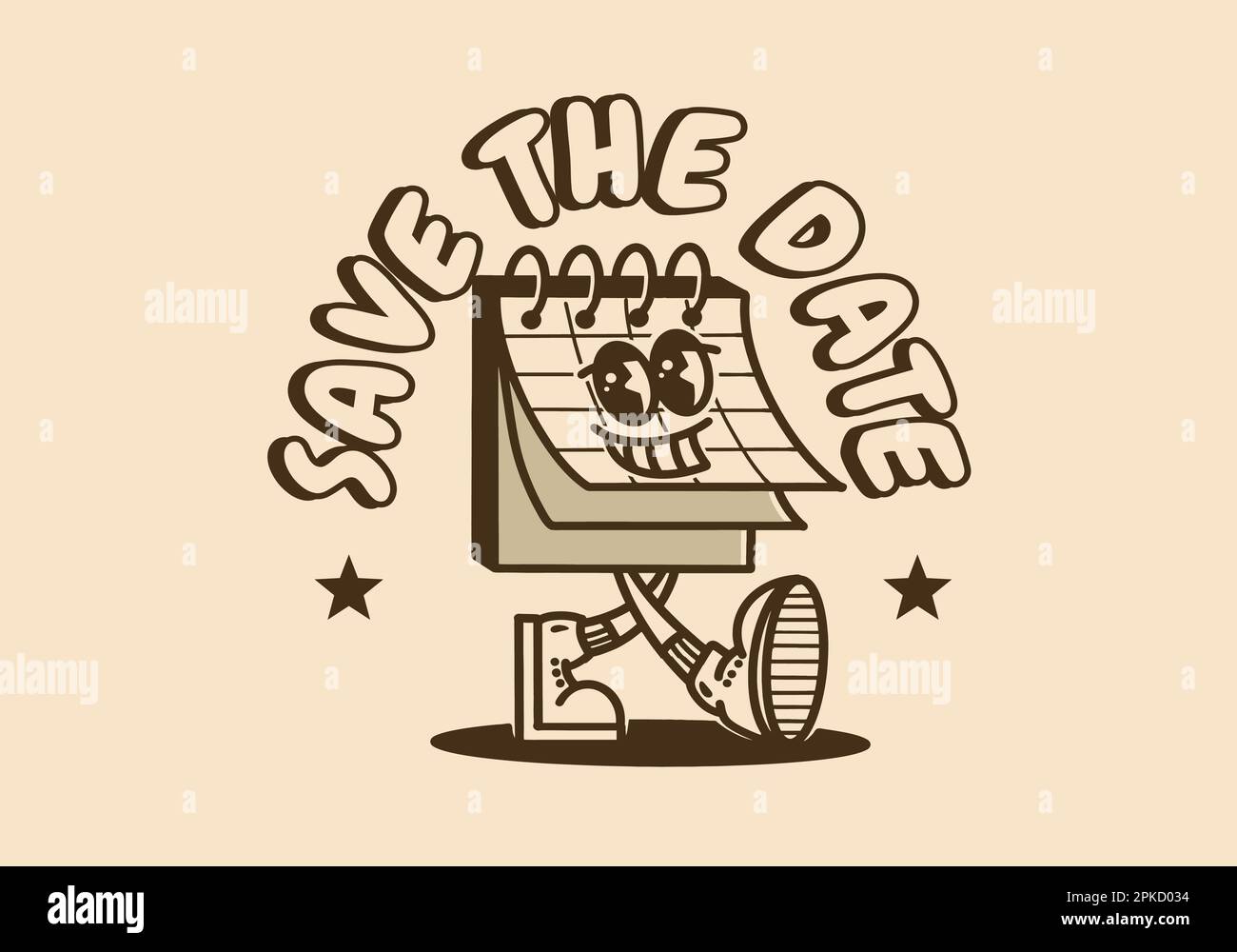 Vintage mascot character illustration design of Square calendar with ...
