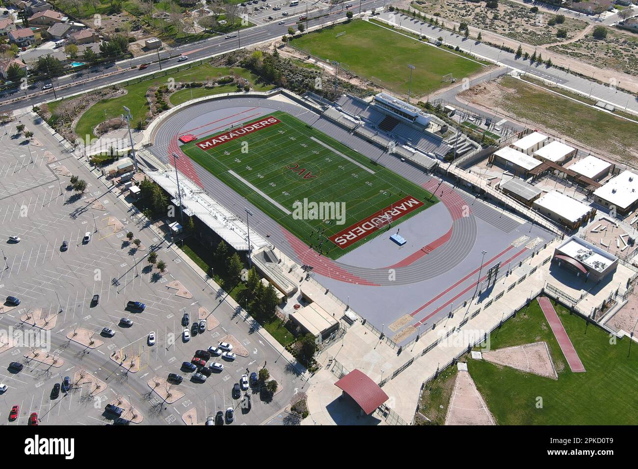 A general overall aerial view of the track and Football field at Brent ...
