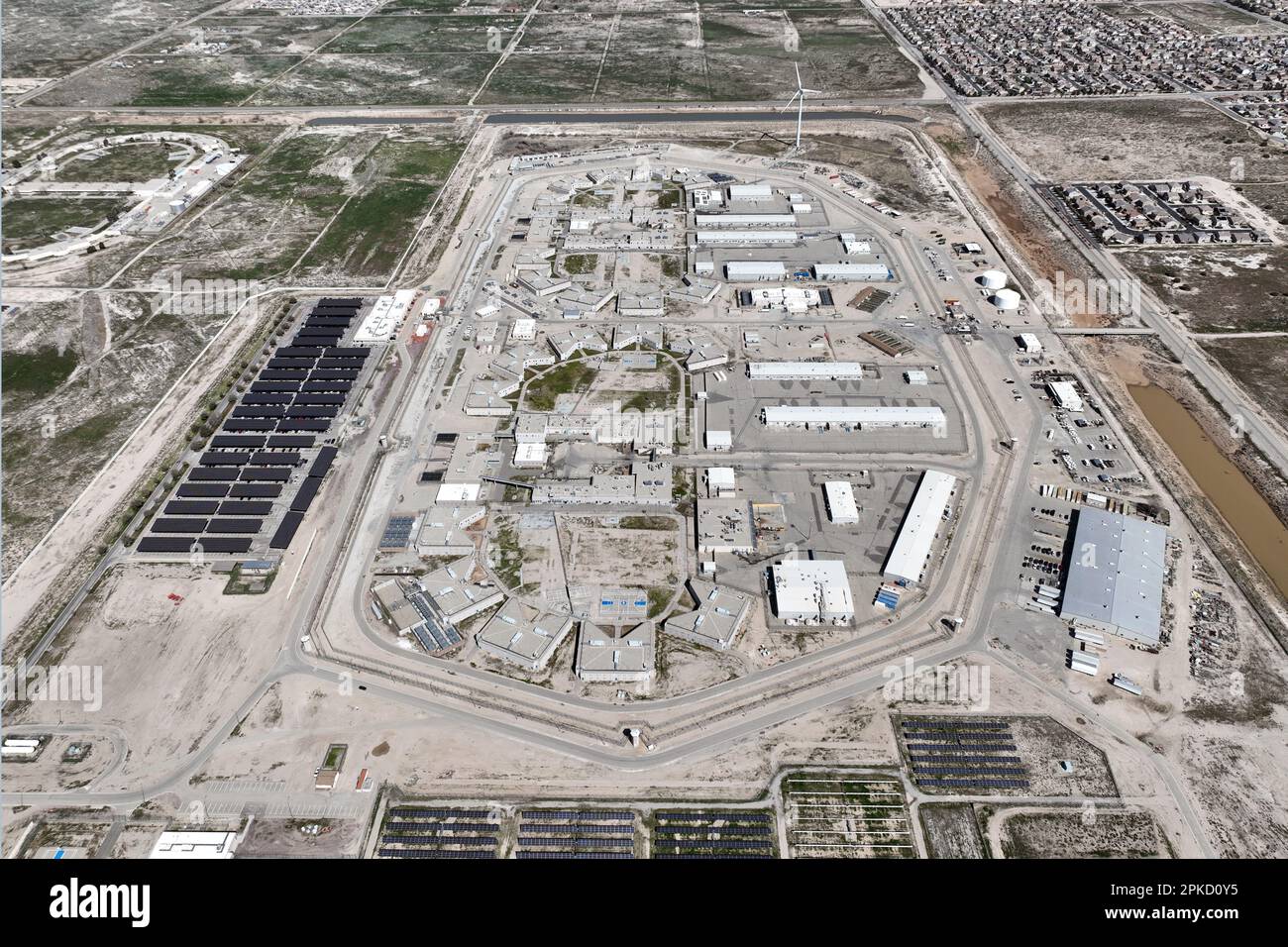 A general overall aerial view of California State Prison, Los Angeles ...