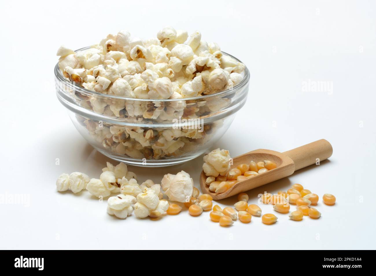 Popcorn (Zea mays) in shell and corn kernels, puffed corn, puffed corn ...