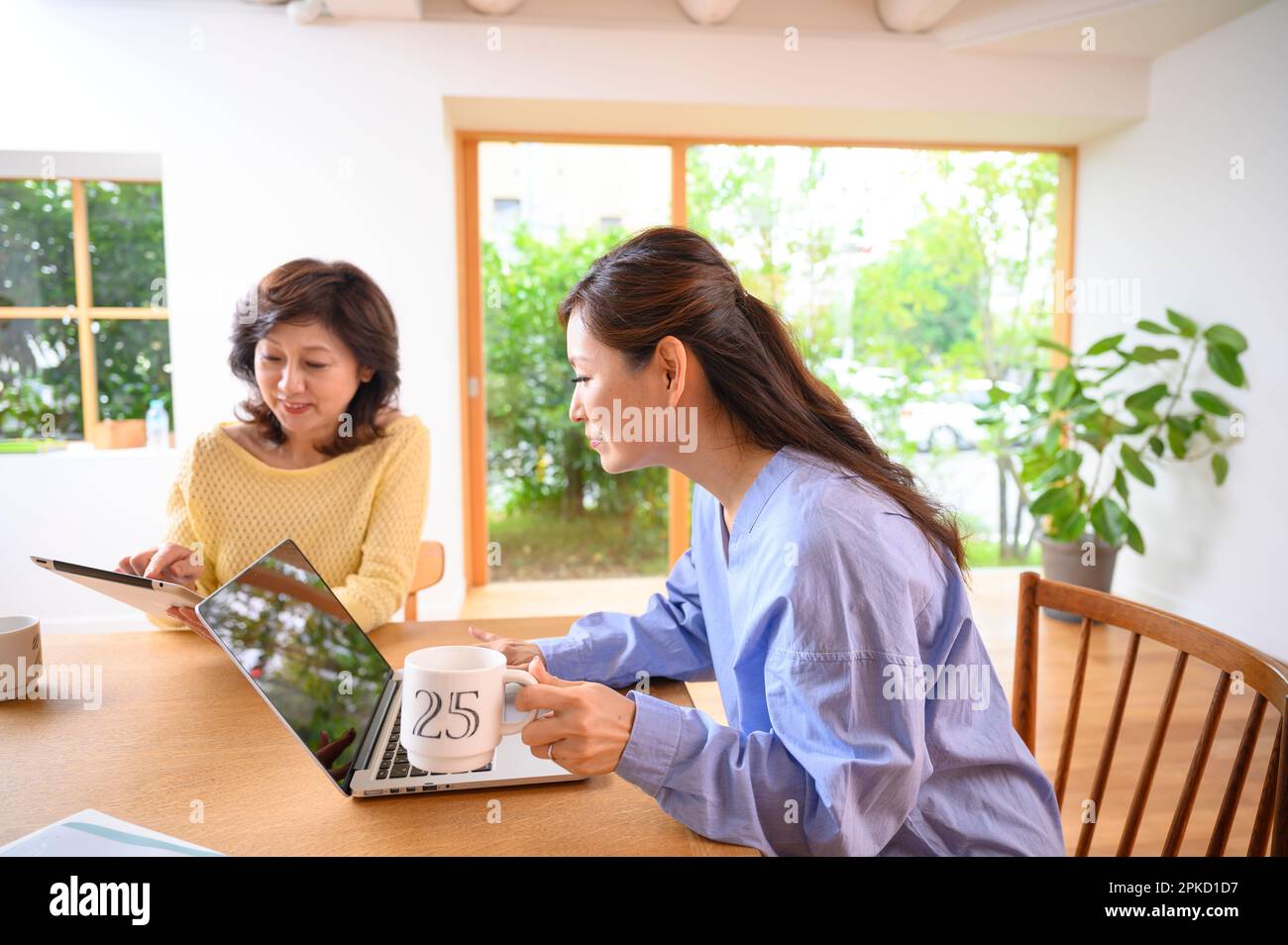 Two middle-aged women teleworking Stock Photo - Alamy