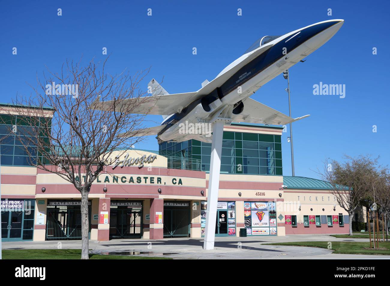 A NASA F/A-18 Hornet plan at the entrance to the Hangar aka Lancaster ...