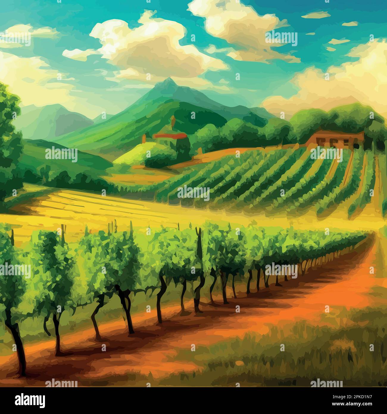 Vines rows panorama Stock Vector Images - Alamy