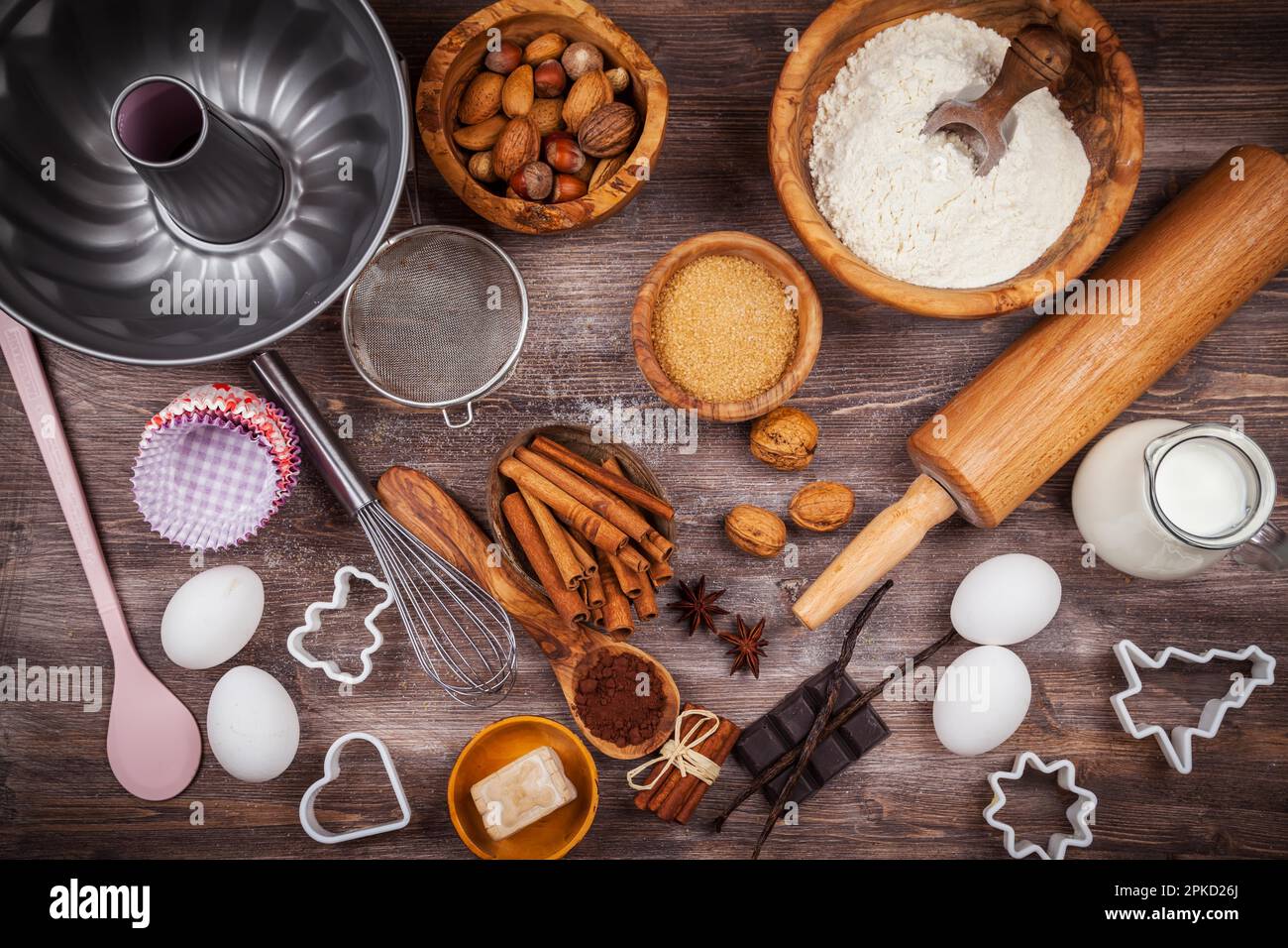 Baking utensils with ingredients for cake or cookies Stock Photo - Alamy