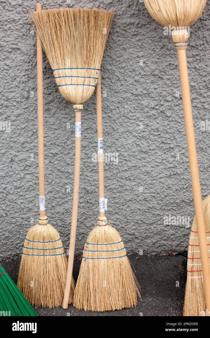 New brooms outside a shop in Sachseln Obwalden in Switzerland Stock ...