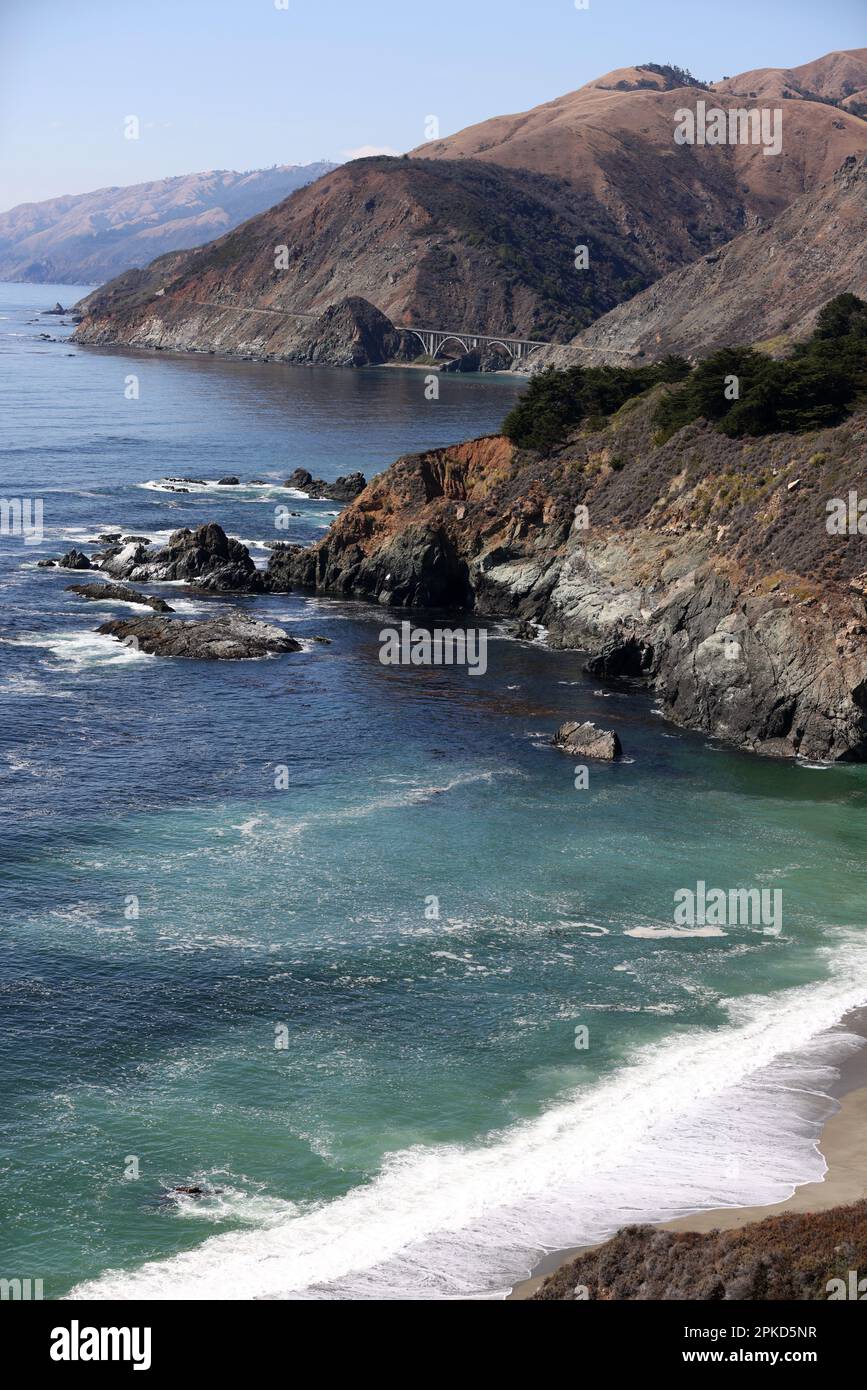 Views of the Big Creek Bridge on the Cabrillo Highway, located on the ...