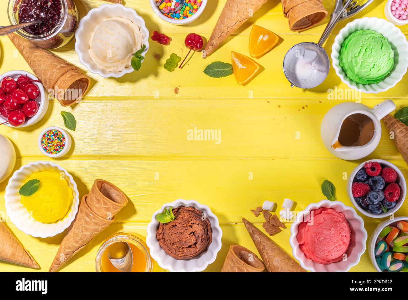 Ice cream festival background, Summer ice cream buffet with various ...