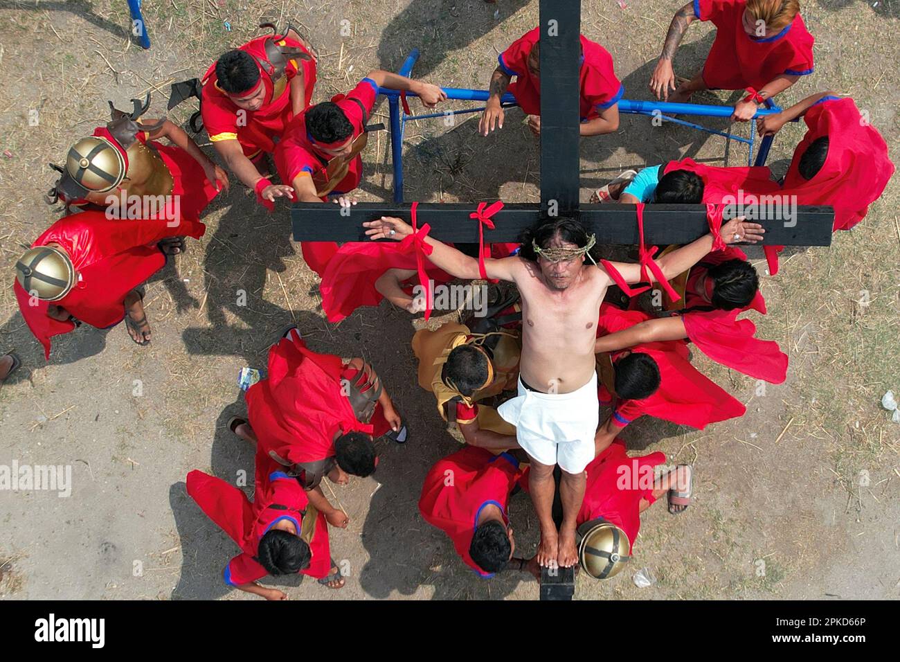 Ruben Enaje is lifted after he is nailed to the cross during a ...