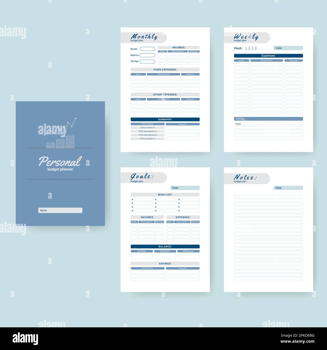 Printable personal monthly budget planner, vector illustration Stock ...