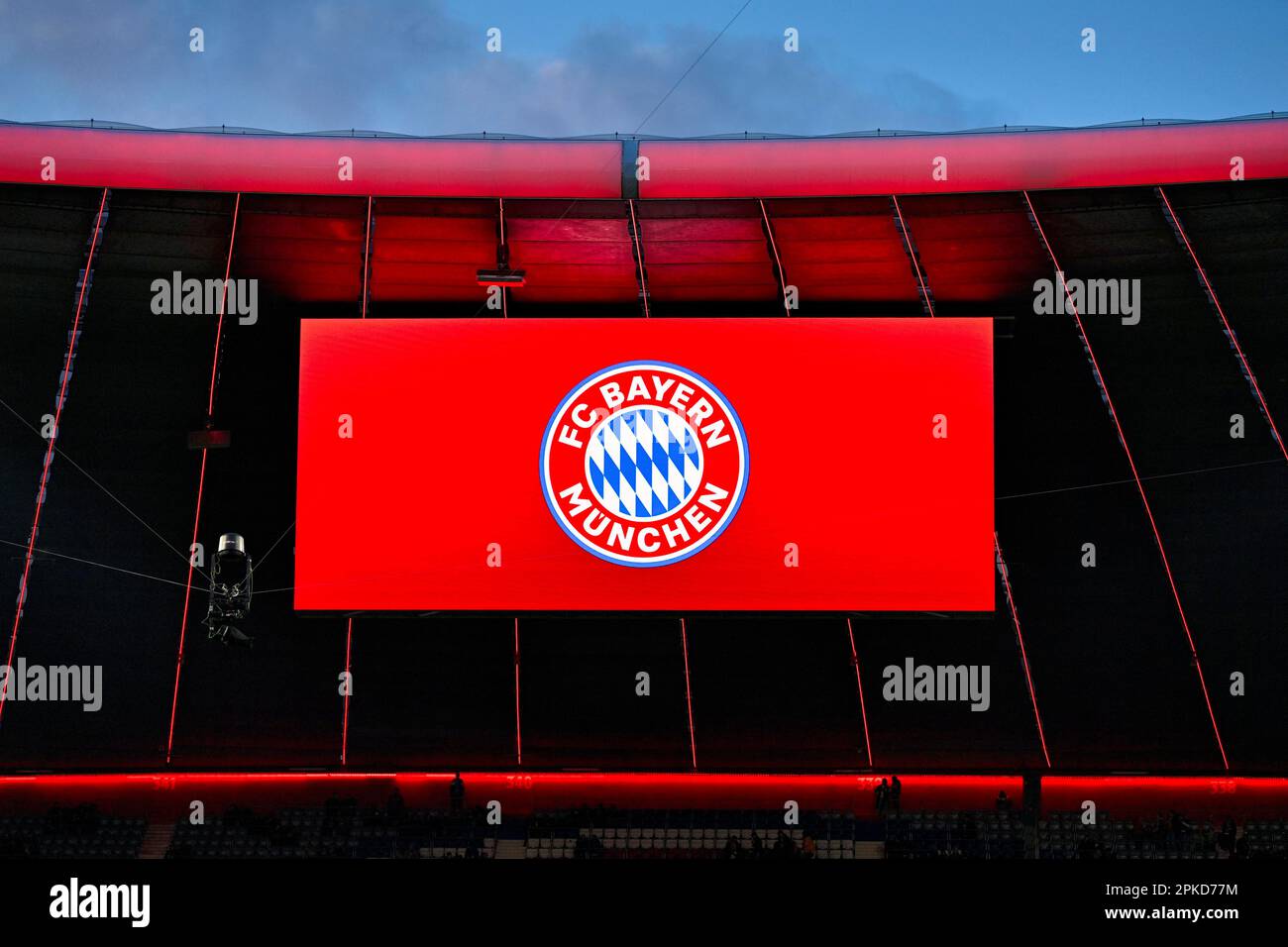 Scoreboard with logo FC Bayern Munich, FCB, DFB Cup, Allianz Arena ...