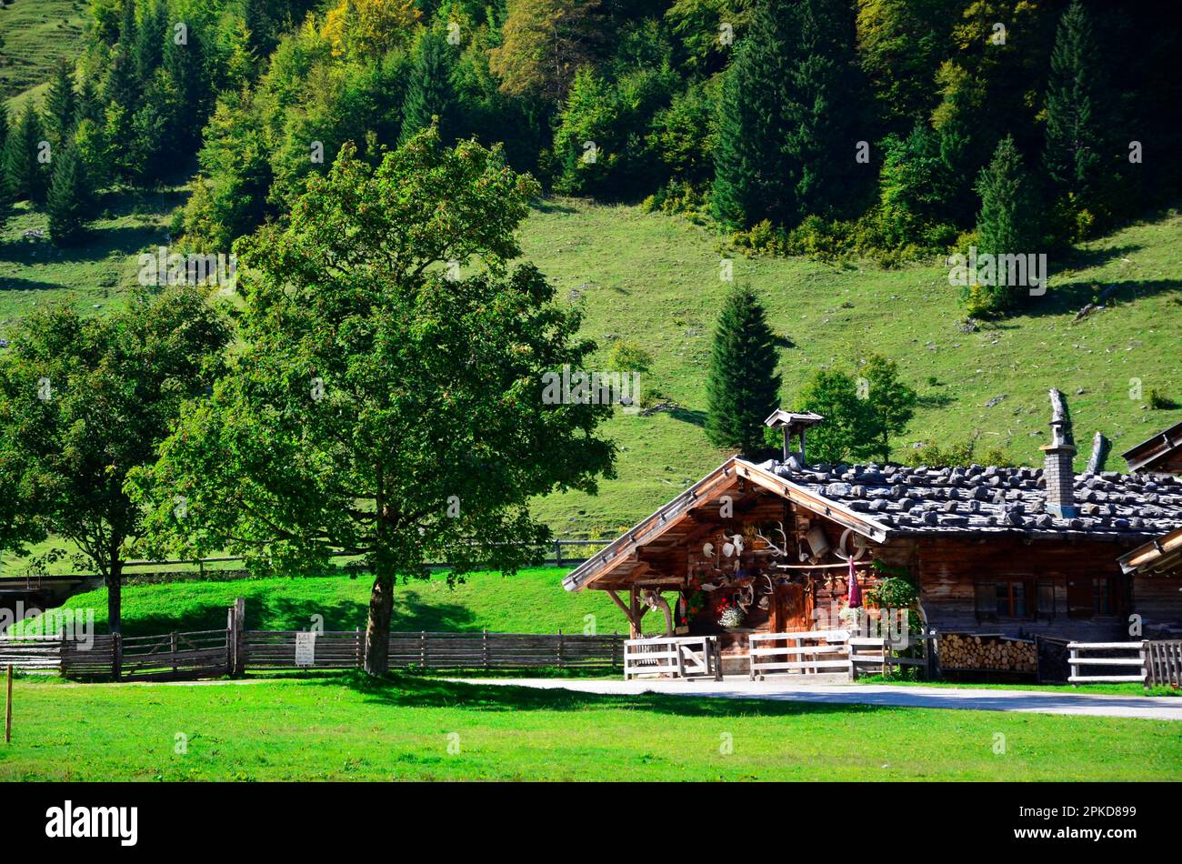 Alpine village, Alpine huts, Eng-Alm, Karwendel Mountains, Tyrol ...