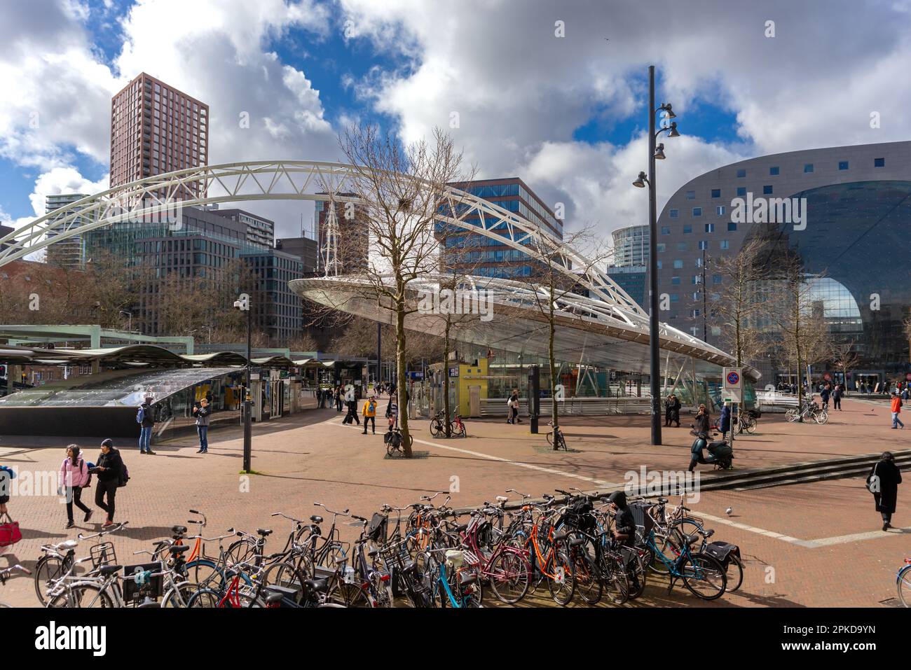 27 March 2023, Rotterdam, Netherlands, Rotterdam cityscape with Market ...