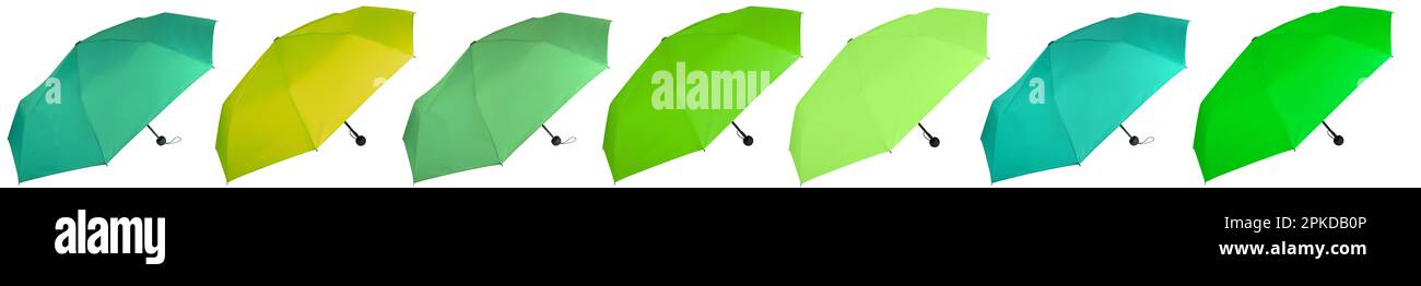 Set of different green colors umbrellas isolated on white background ...