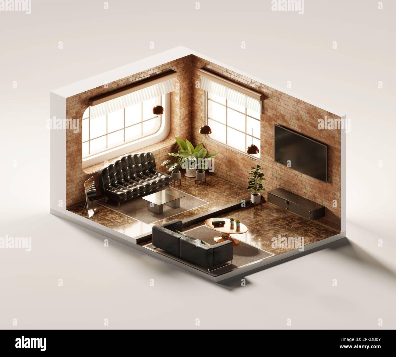 Isometric view living room open inside interior architecture, 3d ...