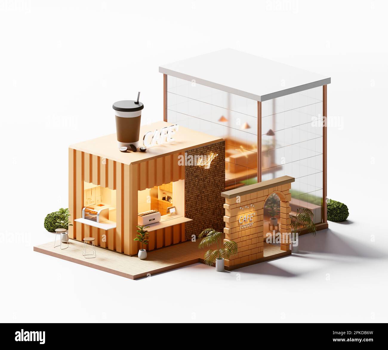 Isometric View Minimal Cafe Restaurant Container Store Exterior Architecture 3d Rendering