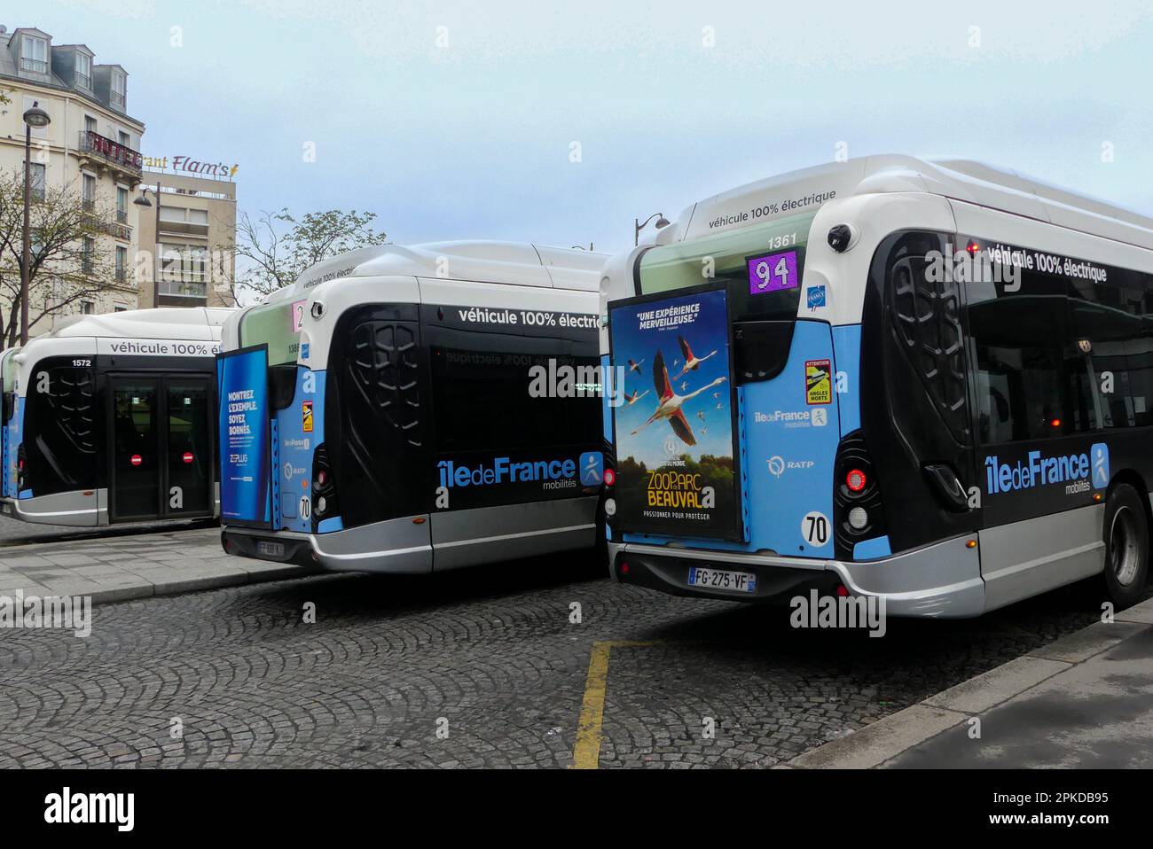Paris, France. April 02. 2023. RATP public transport. Electric bus used ...