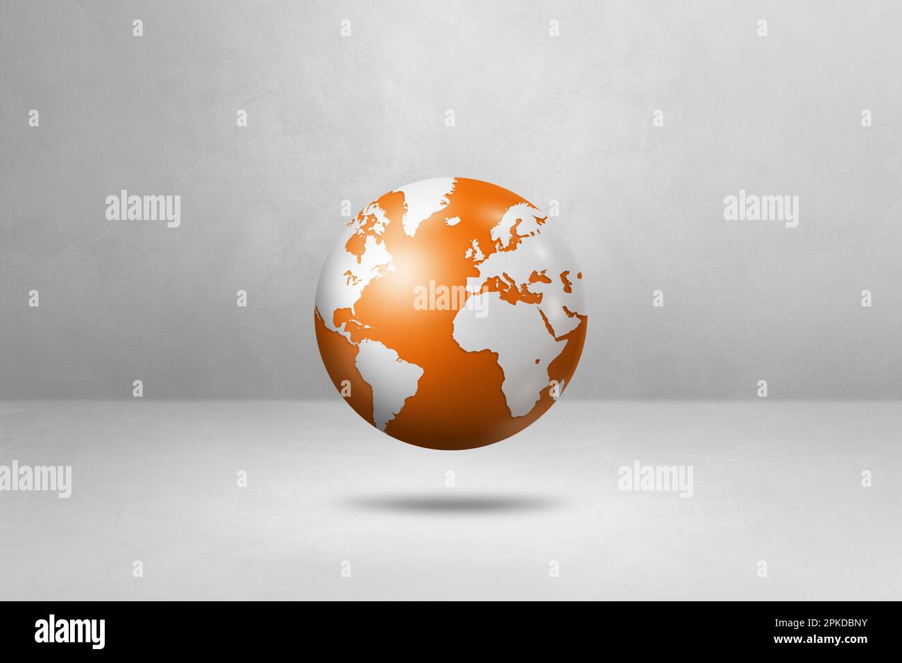 World globe, orange earth map, floating over a white background. 3D ...