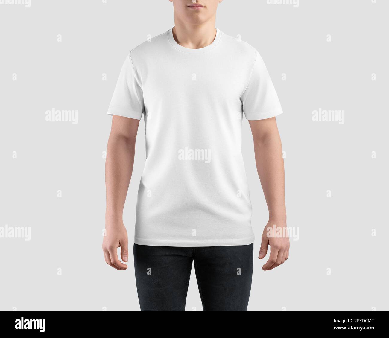 Mockup of stylish white t-shirt on guy, front view, casual wear for ...