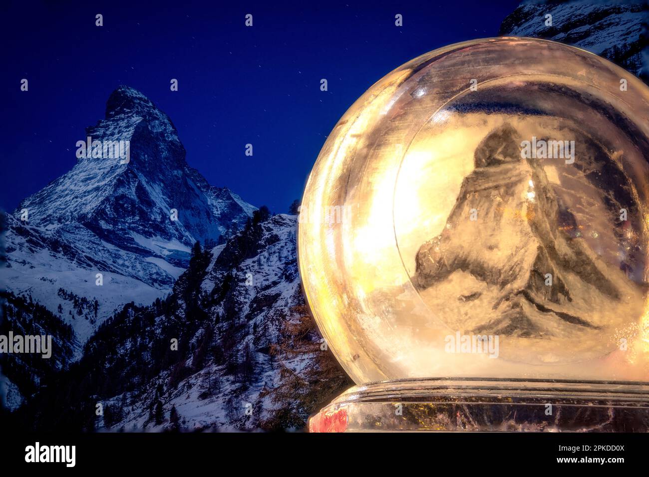 ice sculpture from the matterhorn in Zermatt in winter at night Stock ...