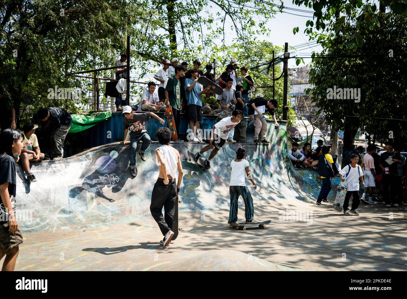 Yangon, Myanmar. 07th Apr, 2023. Teenagers participate in a skate ...