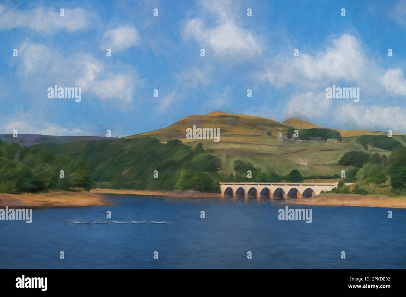 Digital painting of Ladybower Reservoir in the Upper Derwent Valley in ...